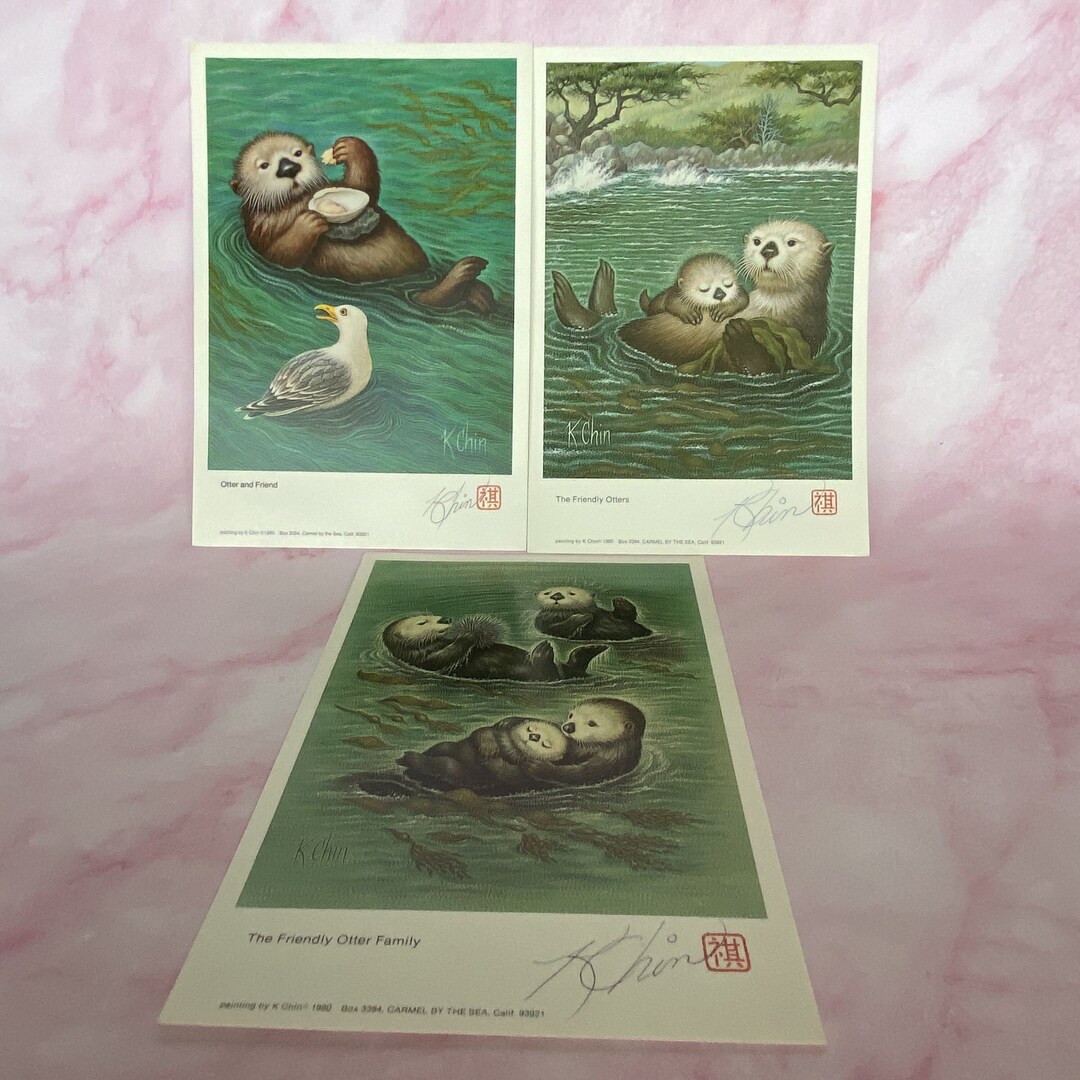 Vintage Hand Signed K Chin Art Cards, 1980, Monterey Peninsula, Set of ...