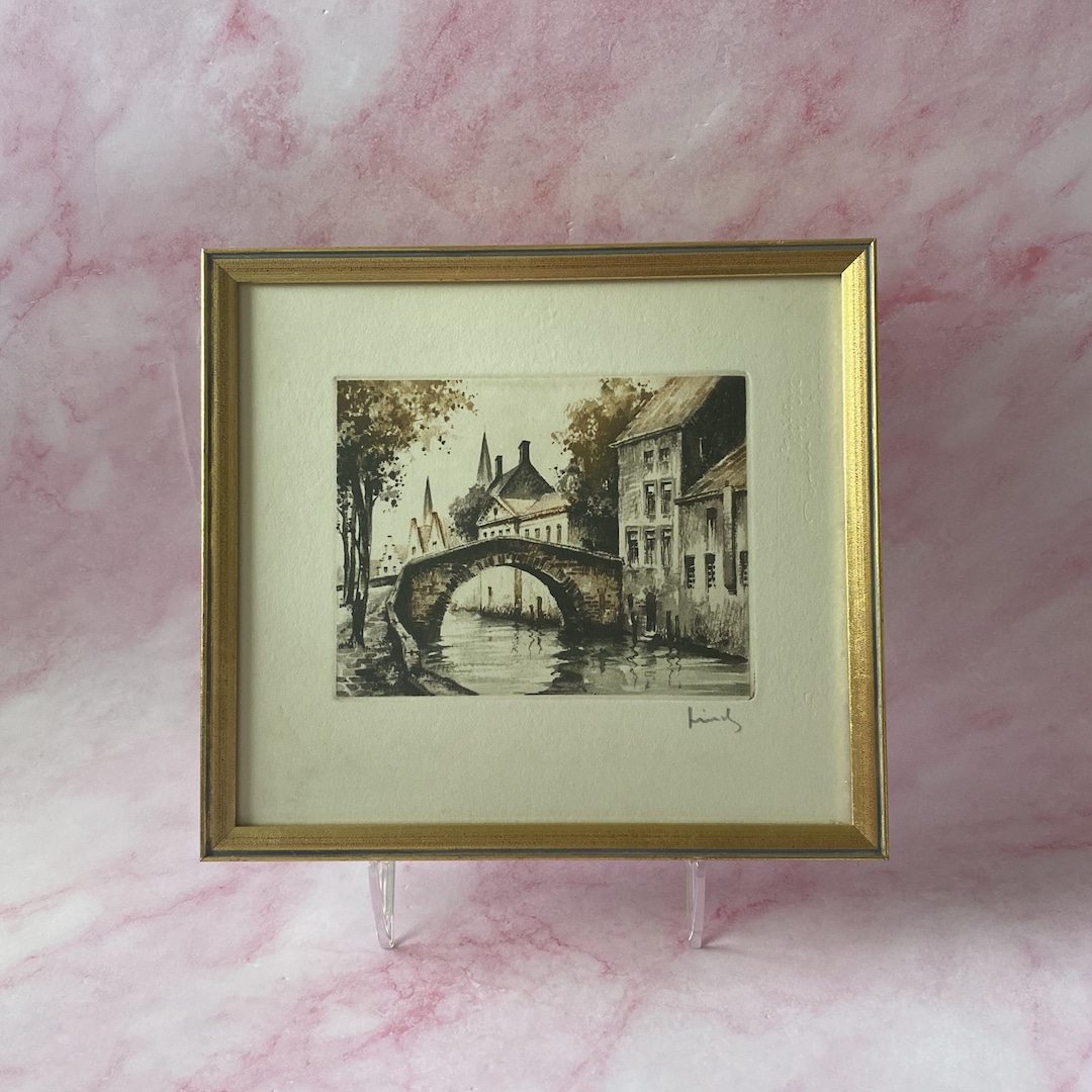 Vintage Etching Print Village Scene, Roger Hebbelinck, Artist Signed ...