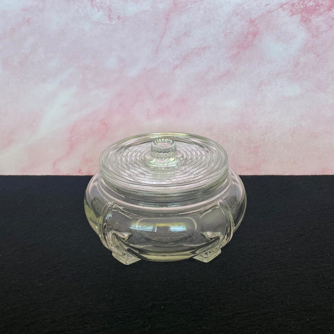 Vintage Art Deco Style Clear Glass Vanity/powder Jar Retro - Etsy