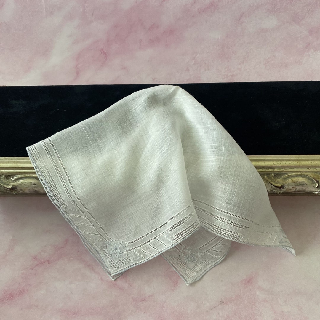 Vintage Pale Blue Embroidered on Sheer White Handkerchief, Child's ...