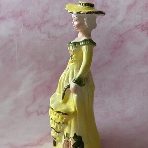 VINTAGE KREISS Victorian Parasol Ceramic Lady, Yellow Hat & Dress Rose Accents, Collectible ...