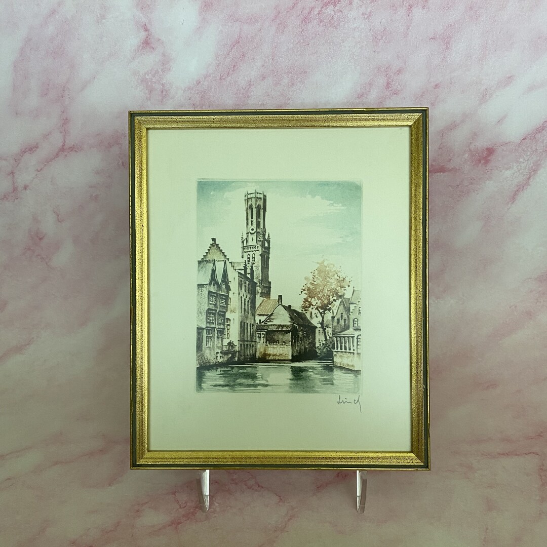 Vintage Etching Print Village Scene, Roger Hebbelinck, Artist Signed ...