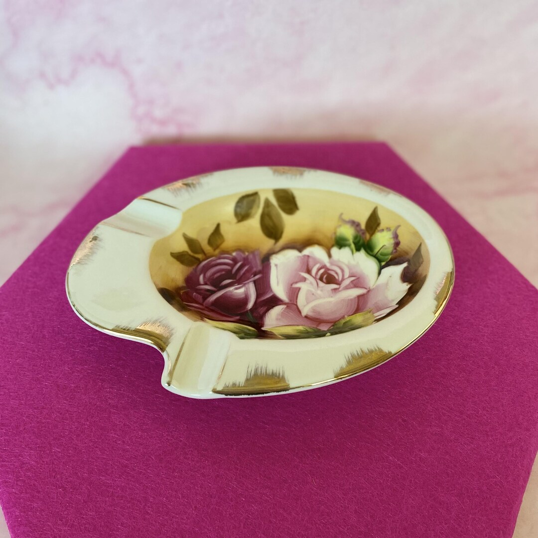 Vintage Lefton China Hand Painted Roses Porcelain Ashtray, Vintage ...