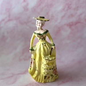 VINTAGE KREISS Victorian Parasol Ceramic Lady, Yellow Hat & Dress Rose Accents, Collectible ...