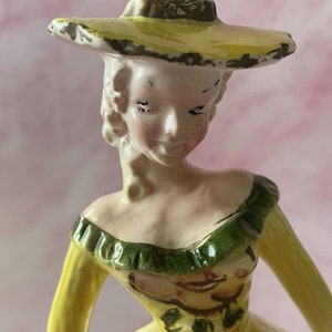 VINTAGE KREISS Victorian Parasol Ceramic Lady, Yellow Hat & Dress Rose Accents, Collectible ...