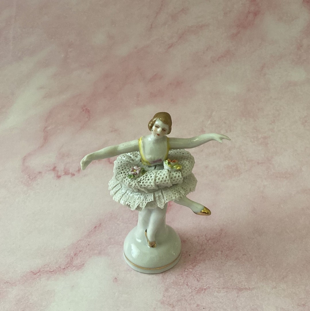Vintage Porcelain Lace Miniature Ballerina Figurine, Dresden Style ...