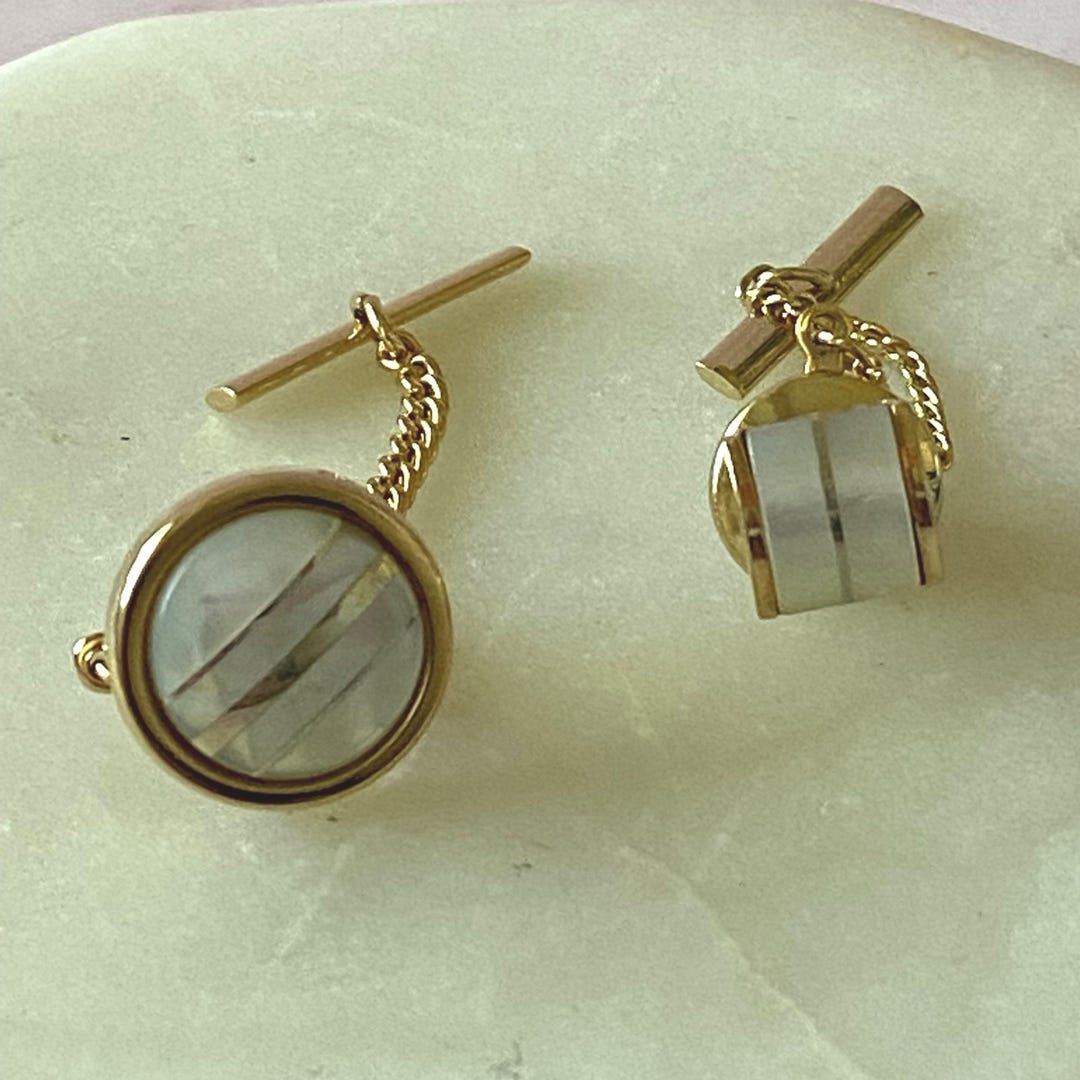 Vintage Retro Iridescent Mother of Pearl Inlay and Gold Tone Tie Tack ...