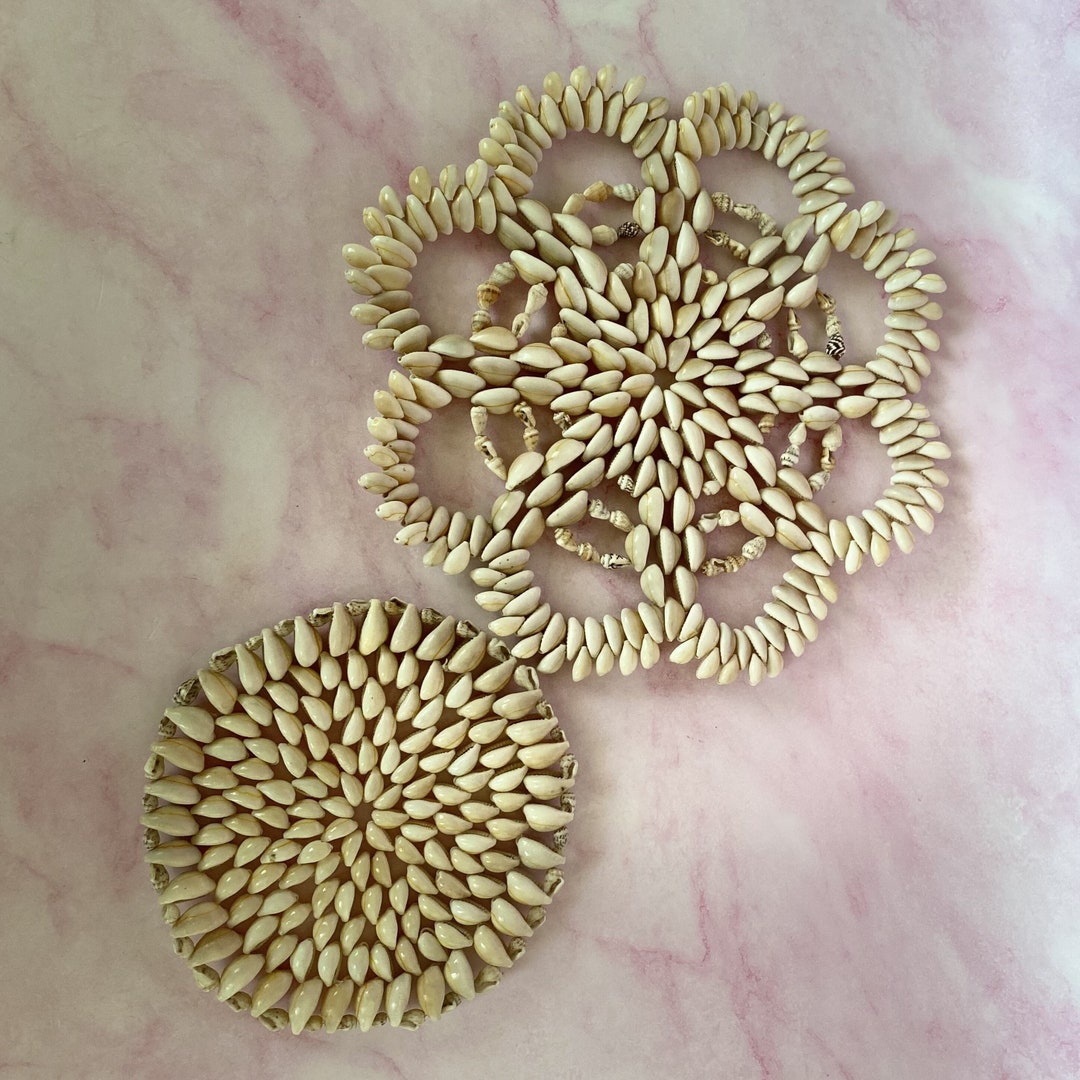 Vintage Sea Shell Trivet/mat/doily, Set of Two, Shell Art, Boho Coastal ...
