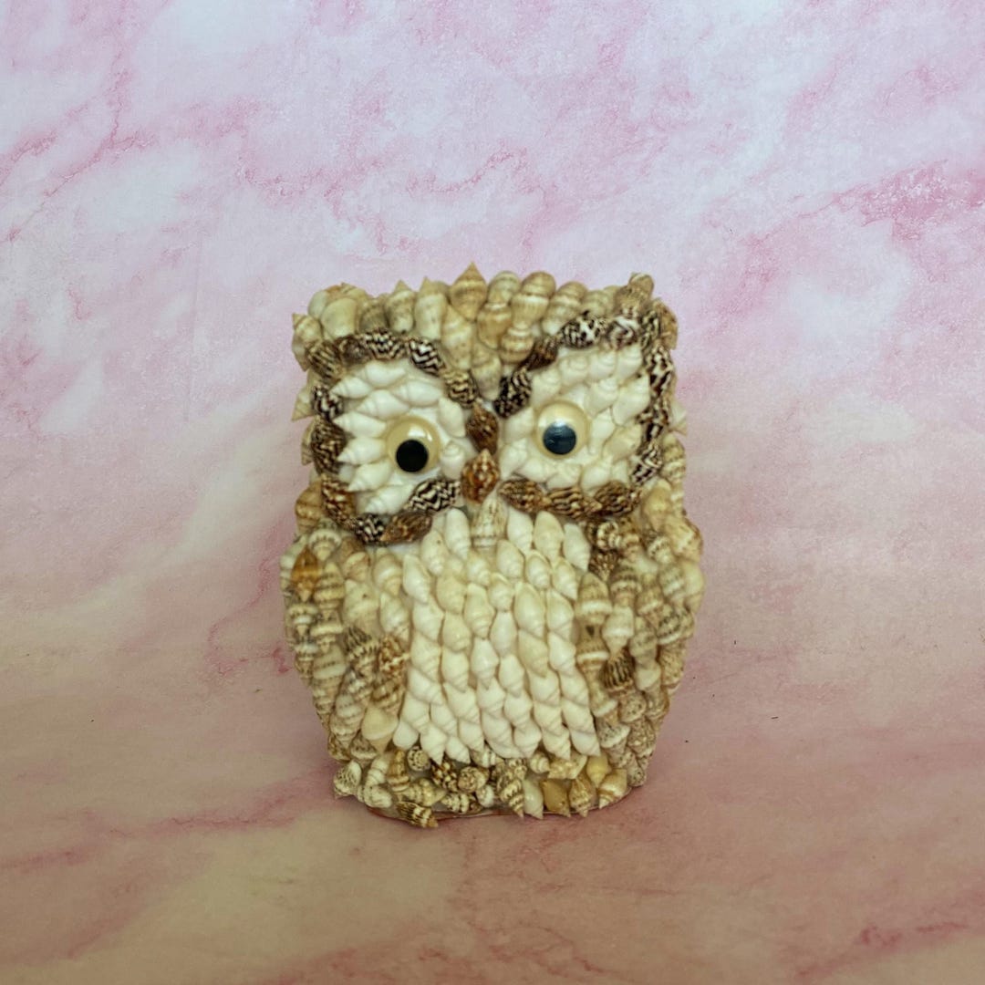 Vintage Mid-century Sea Shell Encrusted Owl Figurine, Collectible Owl ...