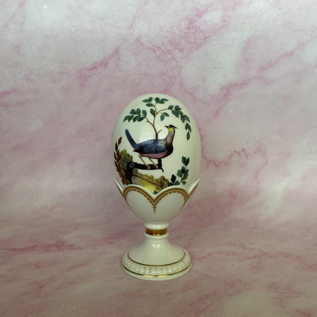 Vintage Minton Bone China Egg With Stand, Pheasant on Foliage Gold ...