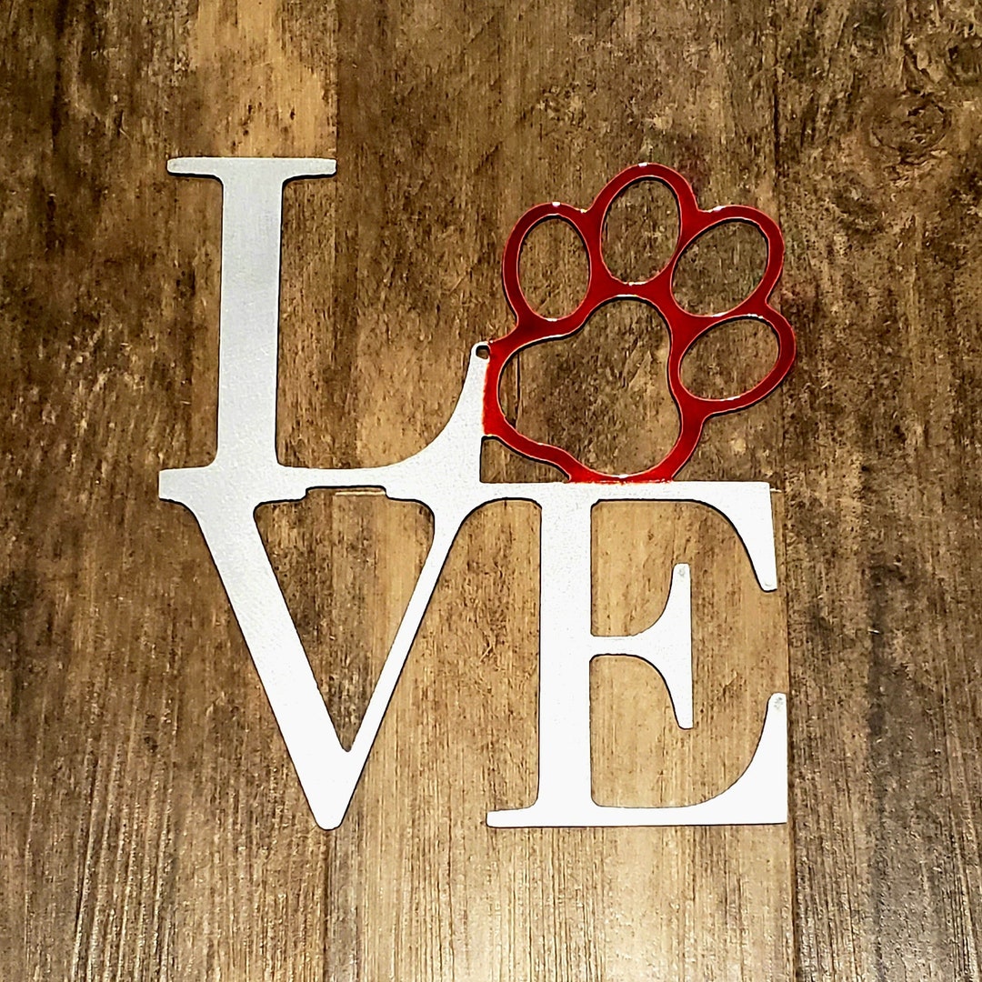 Love and Paw Print Metal Sign, Dog Paw Print Love Sign, Pet Decor, Dog ...