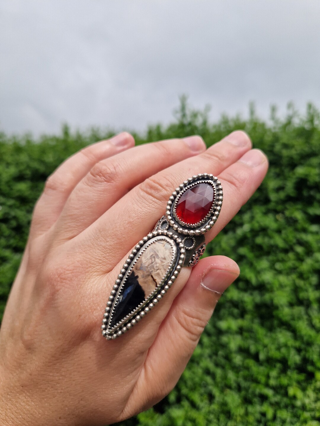 Sterling Silver Talon Ring With Red Garnet and Palm Root Gemstones ...