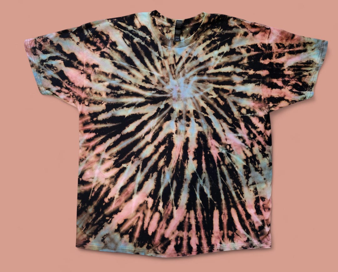 Desert Bloom Spiral – 2X Reverse Bleach Tie Dye Tee – Peach & Aqua ...