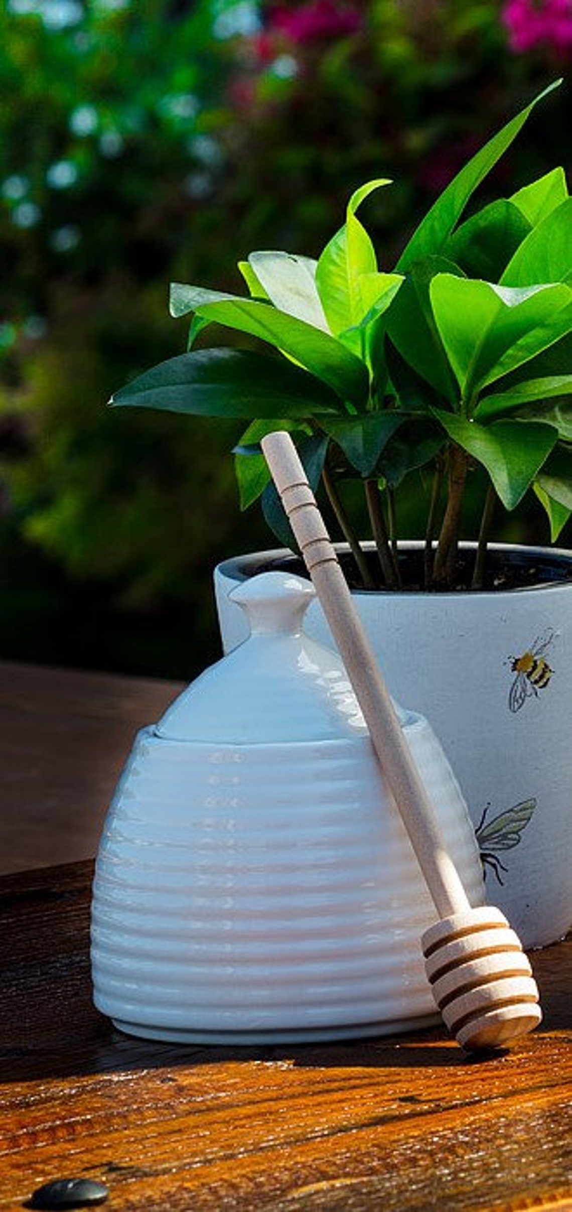 Beehive Honey Pot With Dauber White Honey Pot Set White Pot - Etsy