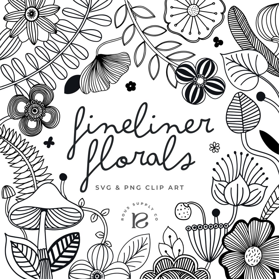 Hand Drawn Floral Doodles Clip Art: Monoline PNG & SVG Botanical ...