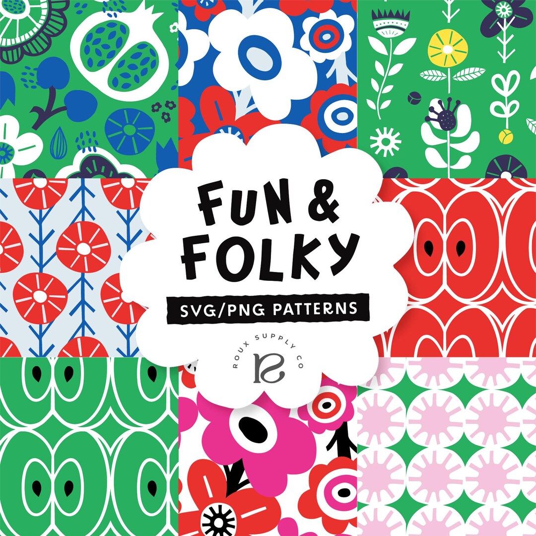 Scandi Floral SVG Pattern Collection: Retro Kitsch Vectors (seamless ...