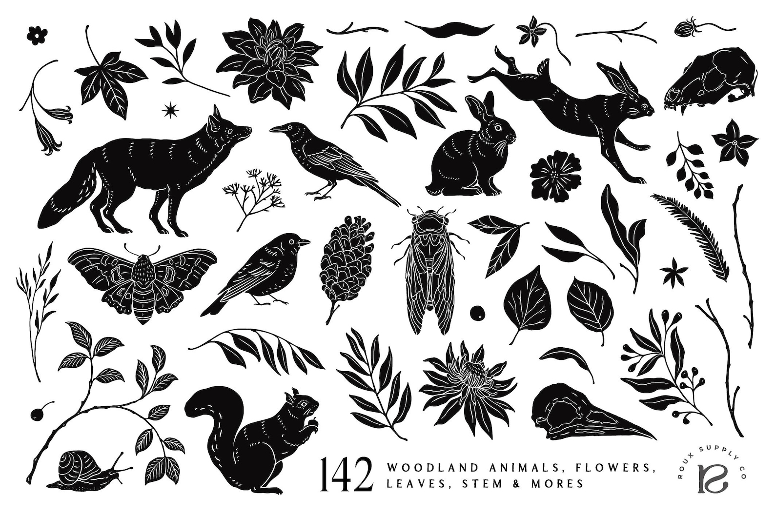 Woodland Animals Vector Clipart, Linocut SVG Illustrations - Etsy