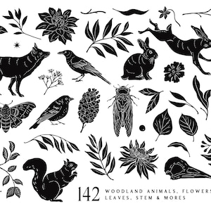 Woodland Animals Vector Clipart, Linocut SVG Illustrations - Etsy