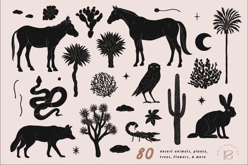 Southwestern Desert Animals Clip Art: Linocut Style (PNG, SVG) - Etsy