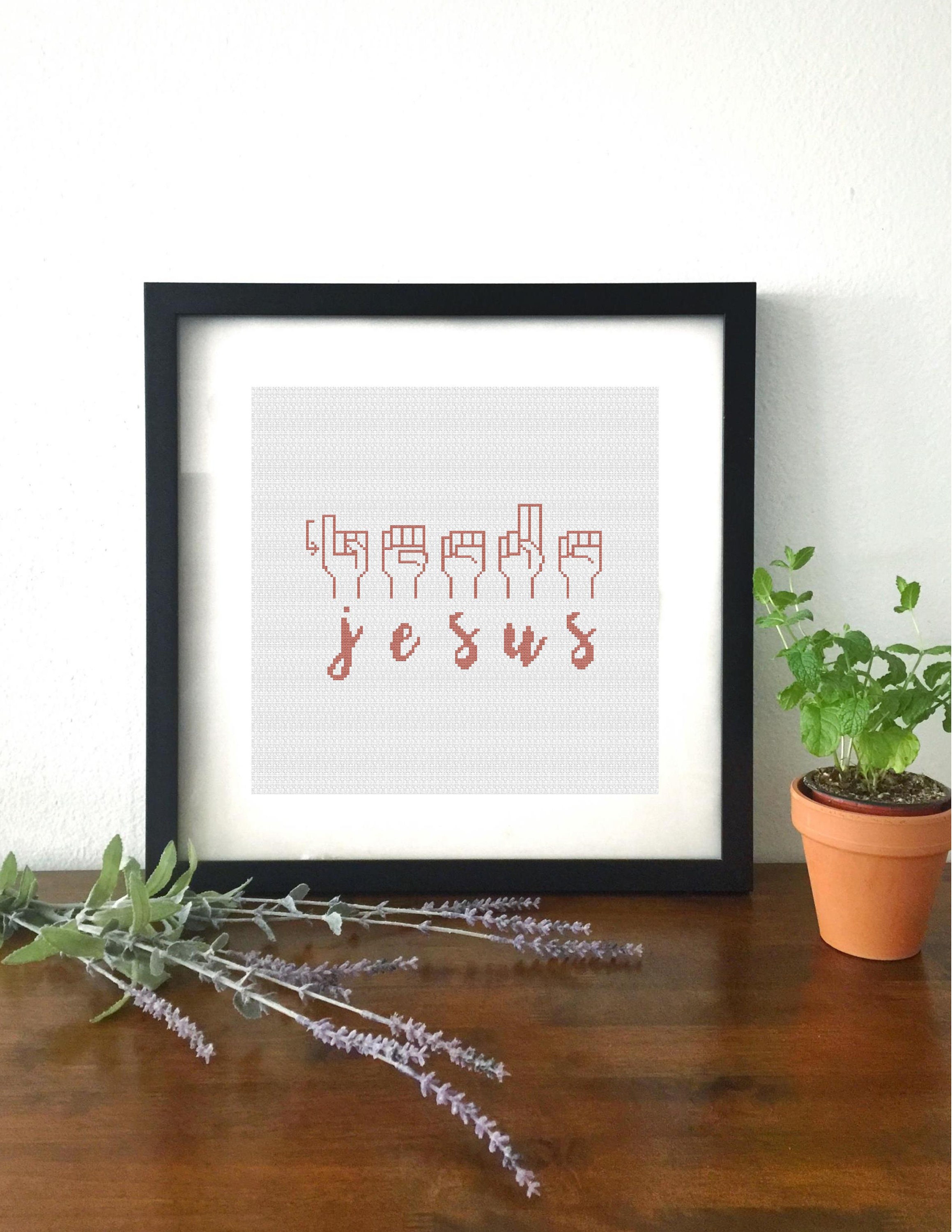 Cross Stitch PDF Pattern Jesus Sign Language - Etsy