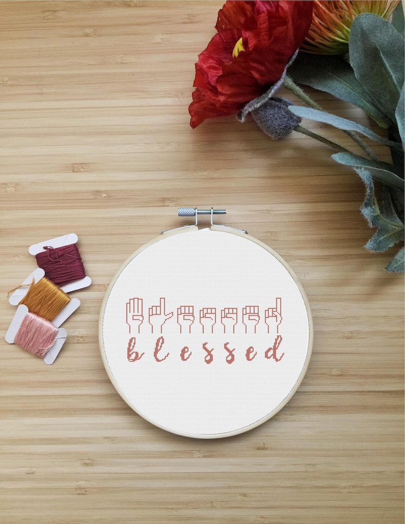 Cross Stitch PDF Pattern Blessed Sign Language - Etsy