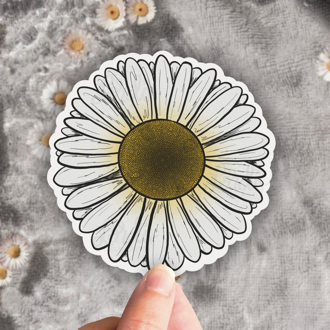 White Daisy Sticker Waterproof, Daisy Stickers Vinyl, White Daisy Art ...