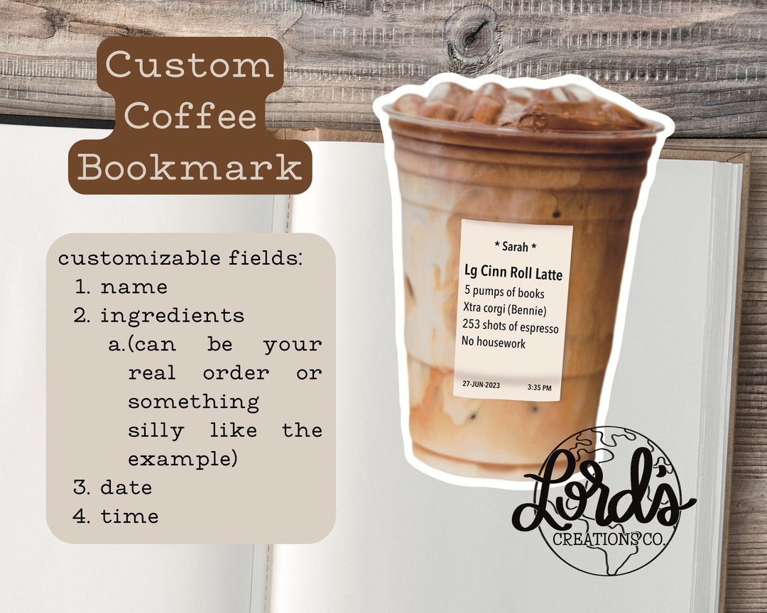 Custom Coffee Bookmark, Personalized Bookmark for Women, Coffee Lover ...