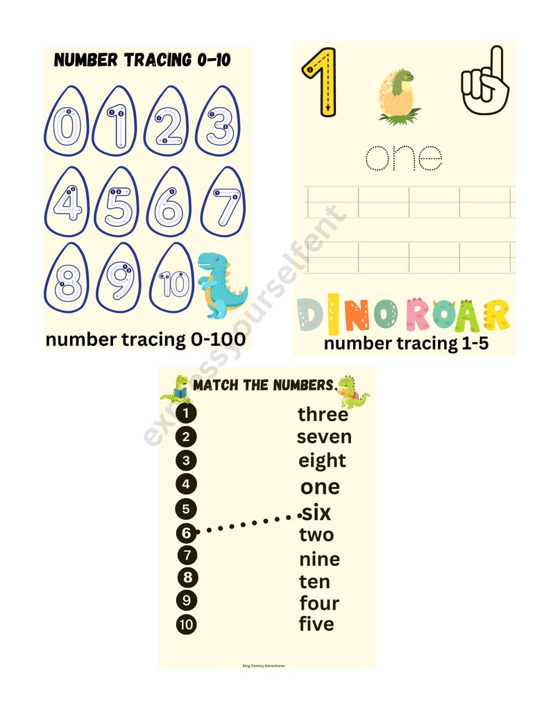 Number Tracing 0-100 Preschool Worksheet Handwriting Practice Dinosaur ...
