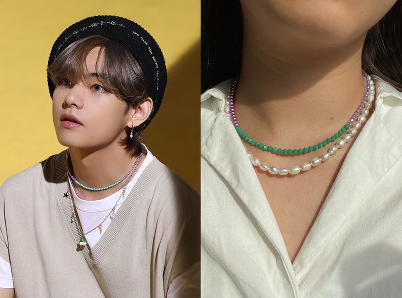 BTS V Inspired Necklace, Beaded Necklace, Beaded Jewelry, Gifts for Her ...