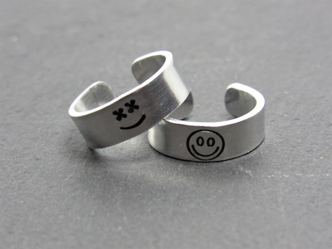 Smiley Face Ring Hand Stamped Ring, Cute Louis Tomlinson Inspired Ring ...
