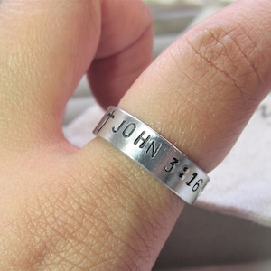 Scripture Ring Custom Bible Verse Ring Hand Stamped Cross Ring ...