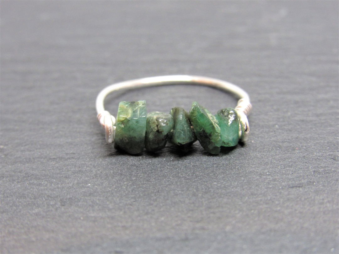 Emerald Ring Sterling Silver Crystal Ring, Green Emerald Crystal Wire ...
