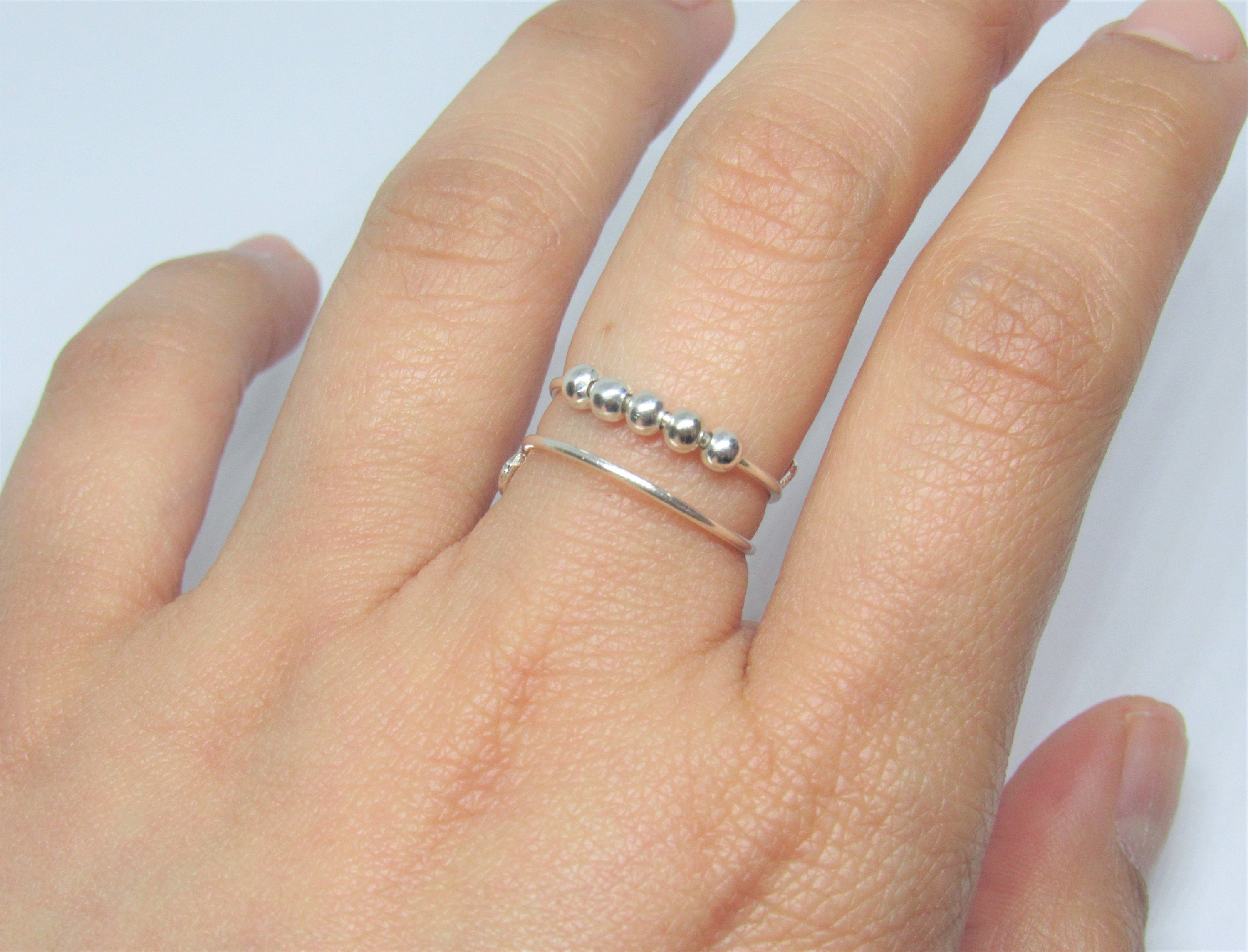 Fidget Ring Sterling Silver Anxiety Bead Ring Spinner Fidget | Etsy UK