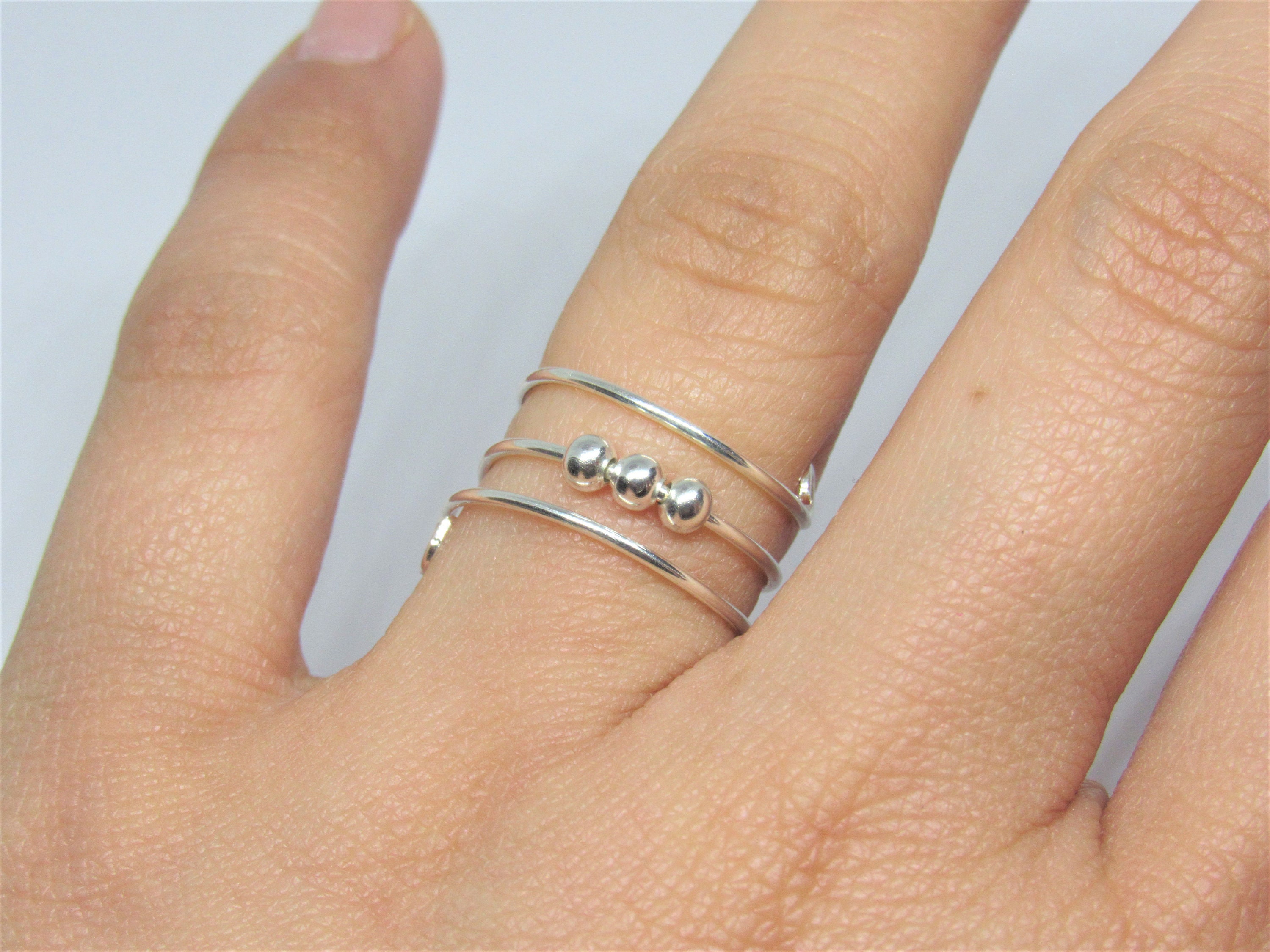 Fidget Ring Sterling Silver Anxiety Bead Ring Spinner Fidget | Etsy UK