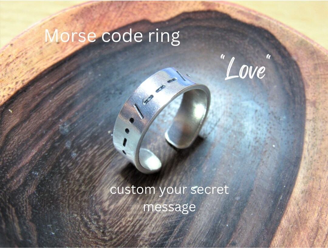 Custom Name Morse Code Ring Couples Hammered Ring Adjustable, Valentine ...