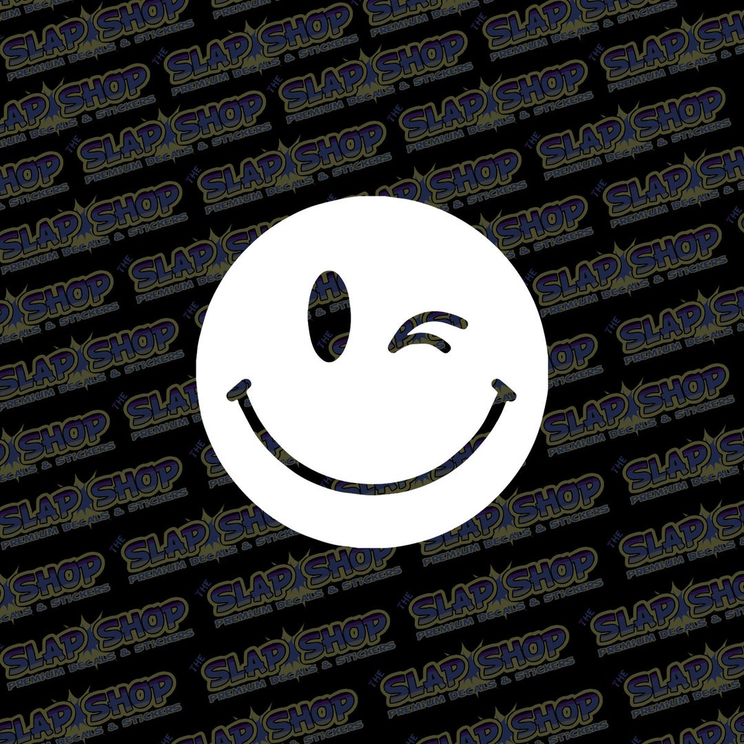 Funny Vinyl Decal | Wink Smiley Face Sticker | Cute Car, Laptop, Water ...