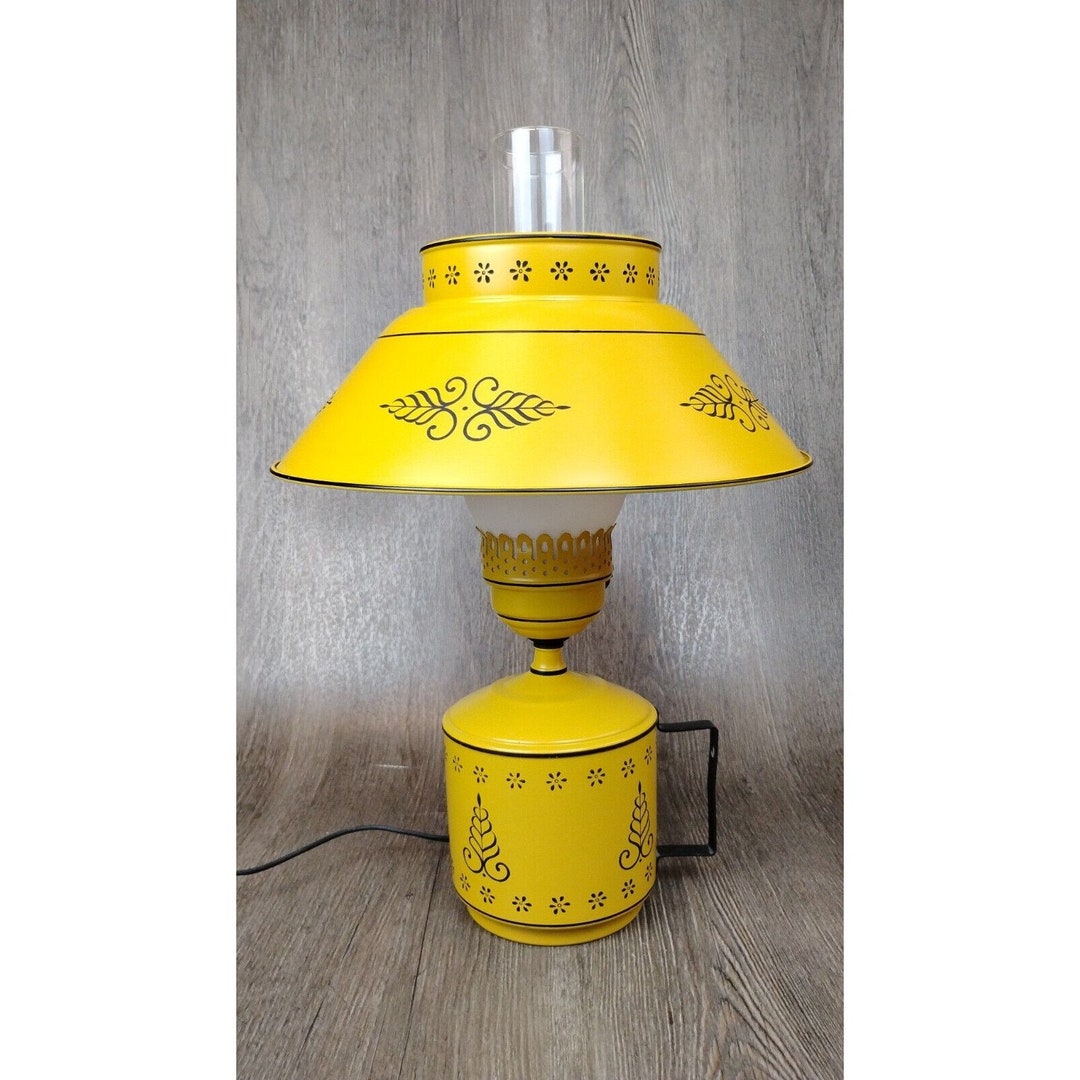 27” Vintage Toleware Mustard Yellow Metal Table Lamp MCM Desk ...