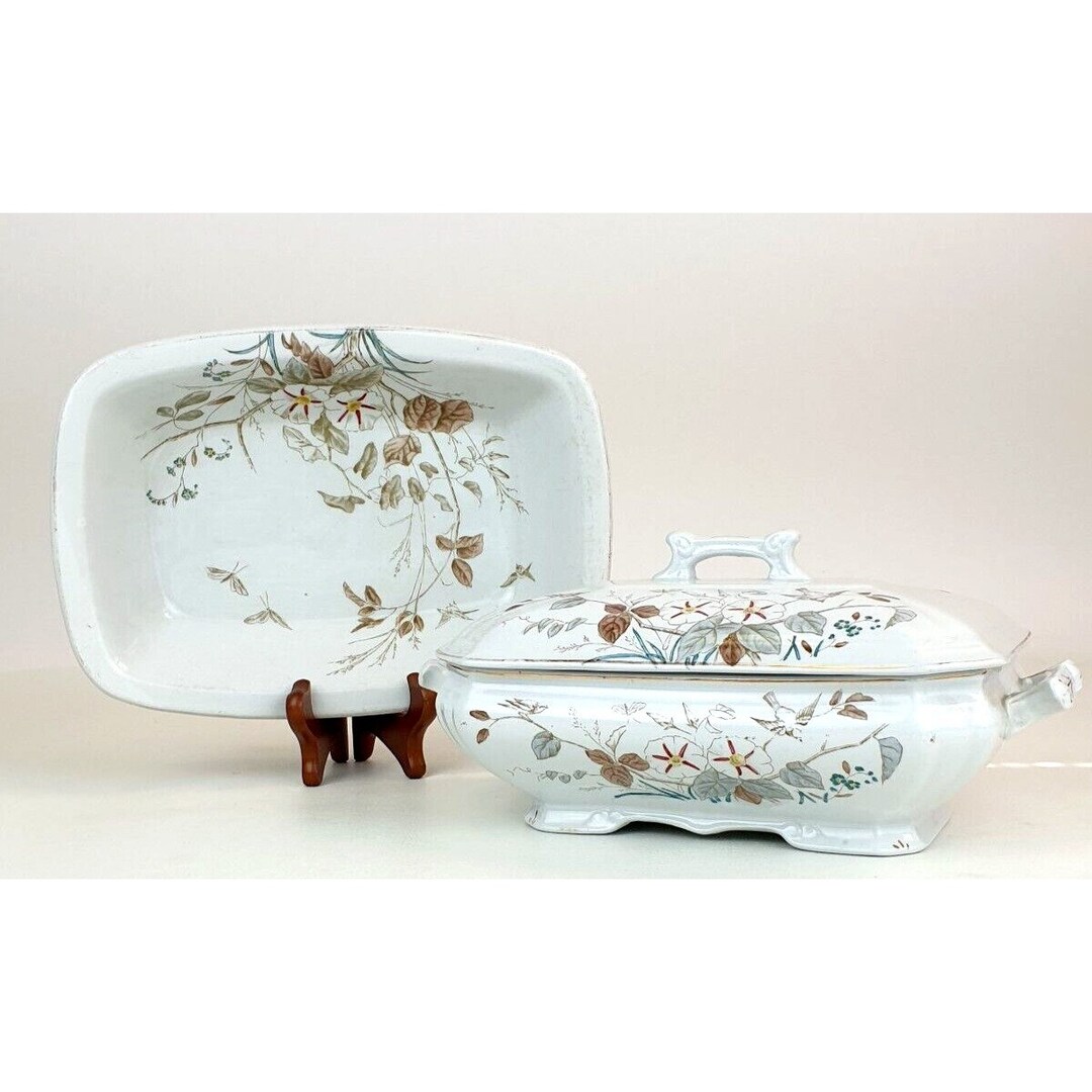 2 Pc Alfred Meakin 1890s Morning Glory Tureen & 10 Serving Dish ...