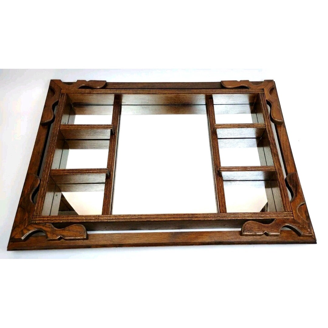 Handmade Dark Solid Oak Wood Rustic Shadow Box 29" Mirrored Wall ...
