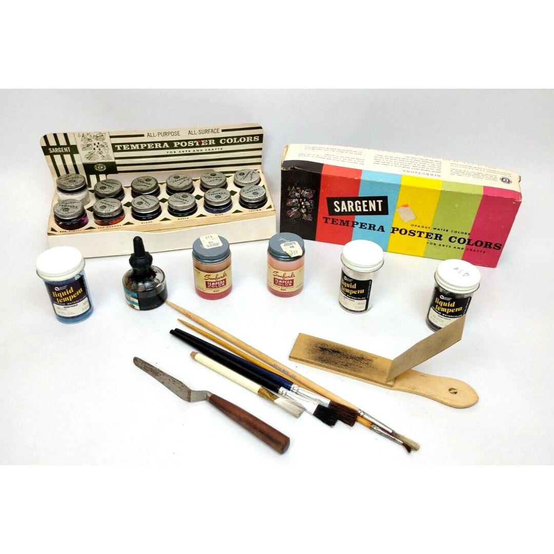 Vintage Sargent Tempera Poster Colors W/orig Box & Paint Brushes, Art ...