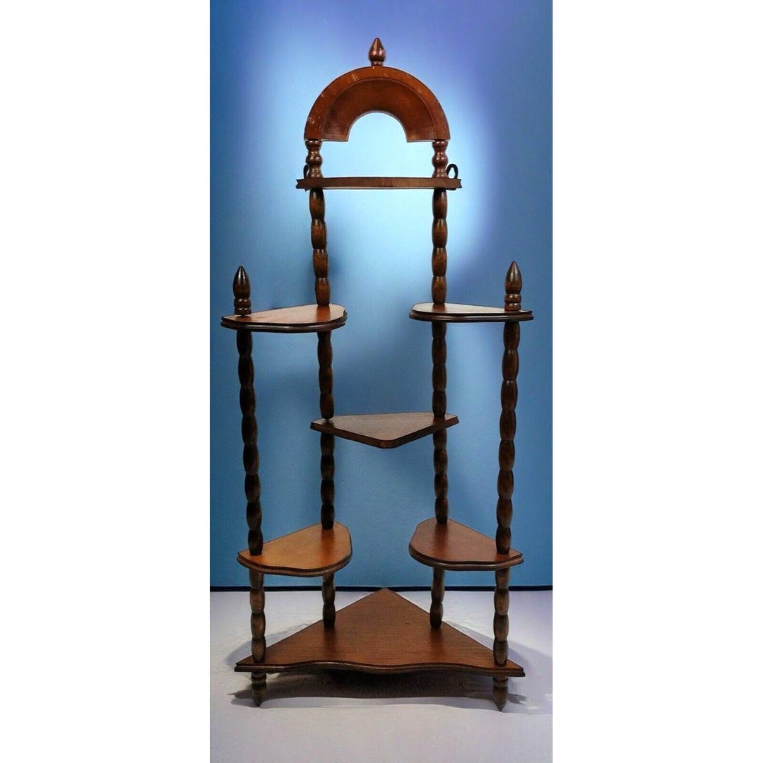 Dark Wood Walnut? Spindle Corner Shelf W/arch 26"t 7 Tiers Display ...
