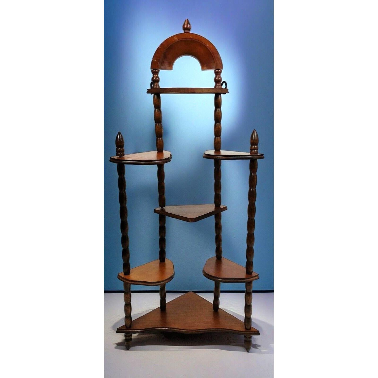 Dark Wood Walnut? Spindle Corner Shelf W/arch 26"t 7 Tiers Display ...