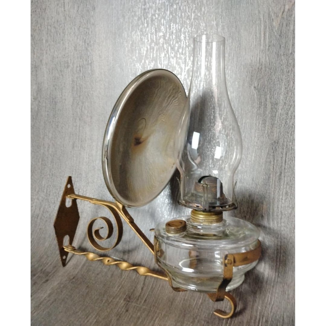 Oil Lamp Sconce 8" Mercury Glass Reflector Handmade Wrought Bracket ...