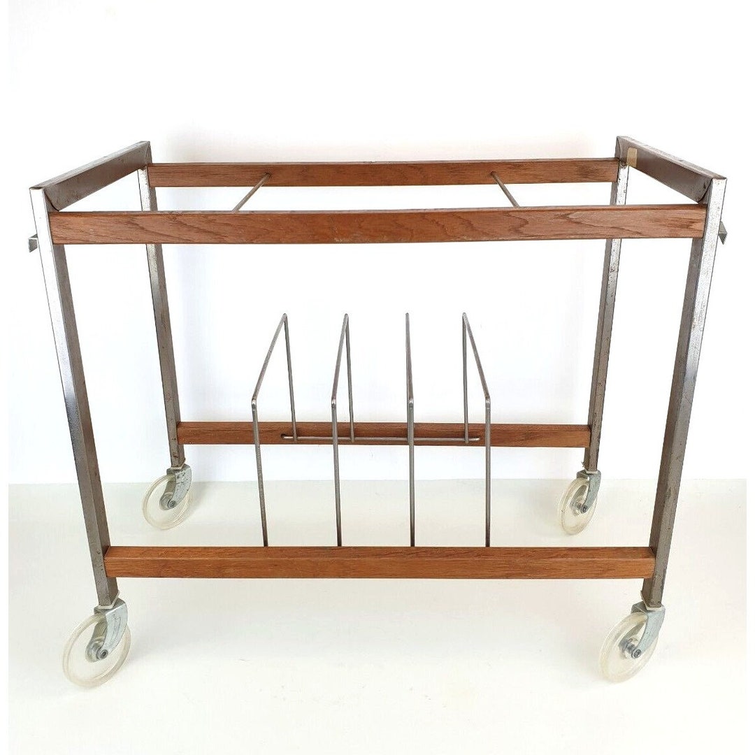 MCM Rolling Turntable TV Cart W/record Storage Rack Chrome/wood Needs ...