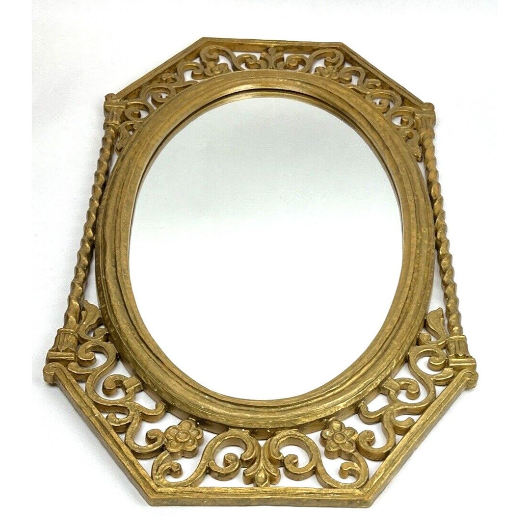 1965 Syroco Ornate Gold Frame Mirror 27x15" Art Nouveau Italian Rococo ...