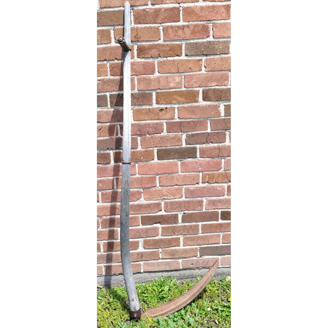 Antique Scythe 61" Wood Curved Snath Handle 20" Blade Grim Reaper ...