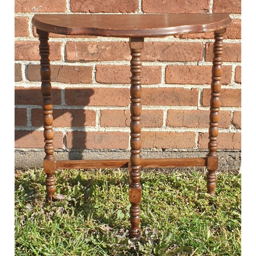 Vintage Solid Wood Demilune Entry/side Table 22" Spindle Legs Project ...