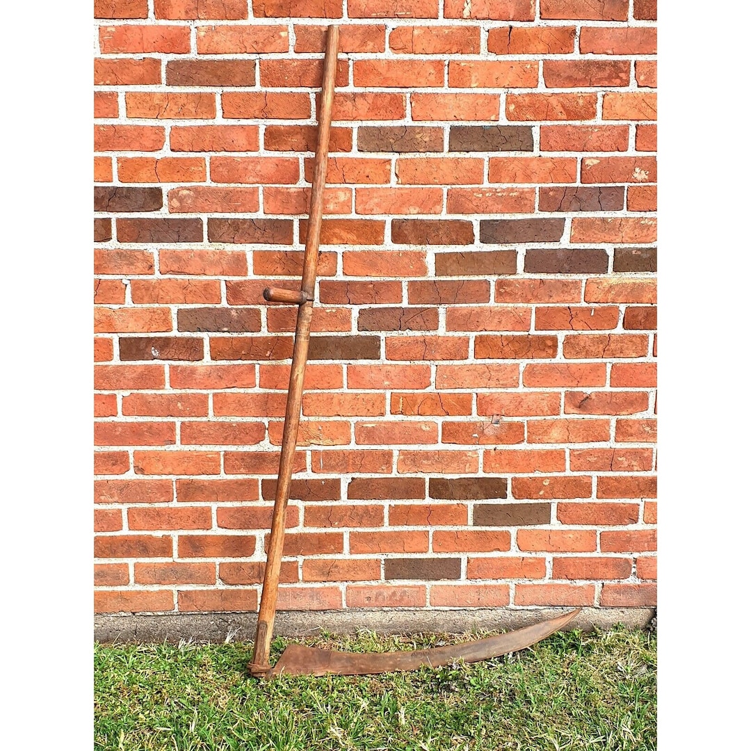 Antique Scythe 62" Wood Straight Handle 33" Blade Metal Grim Reaper ...