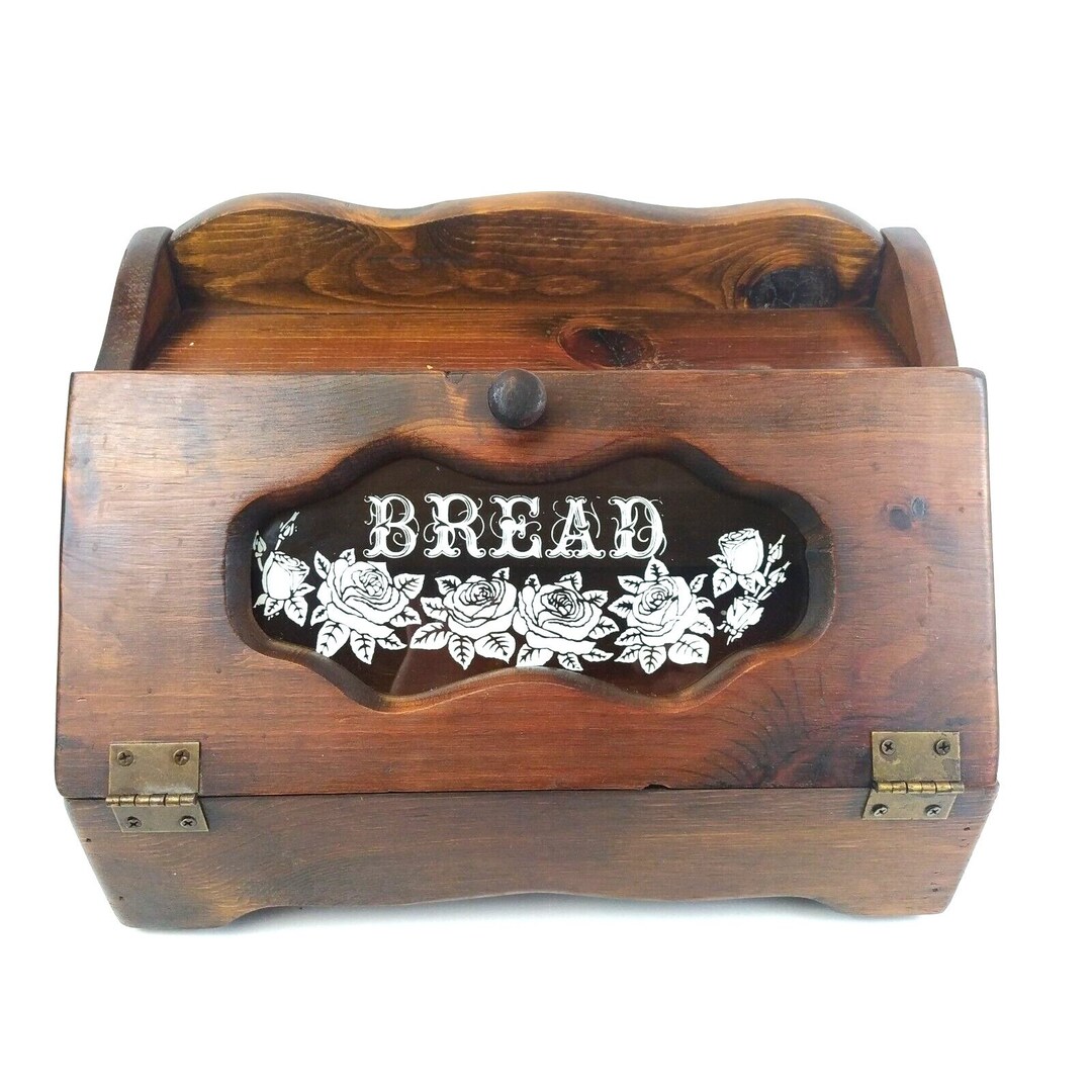 1980s Solid Wood Farmhouse Bread Box W/stenciled Glass Roses Country Kitchen - Etsy