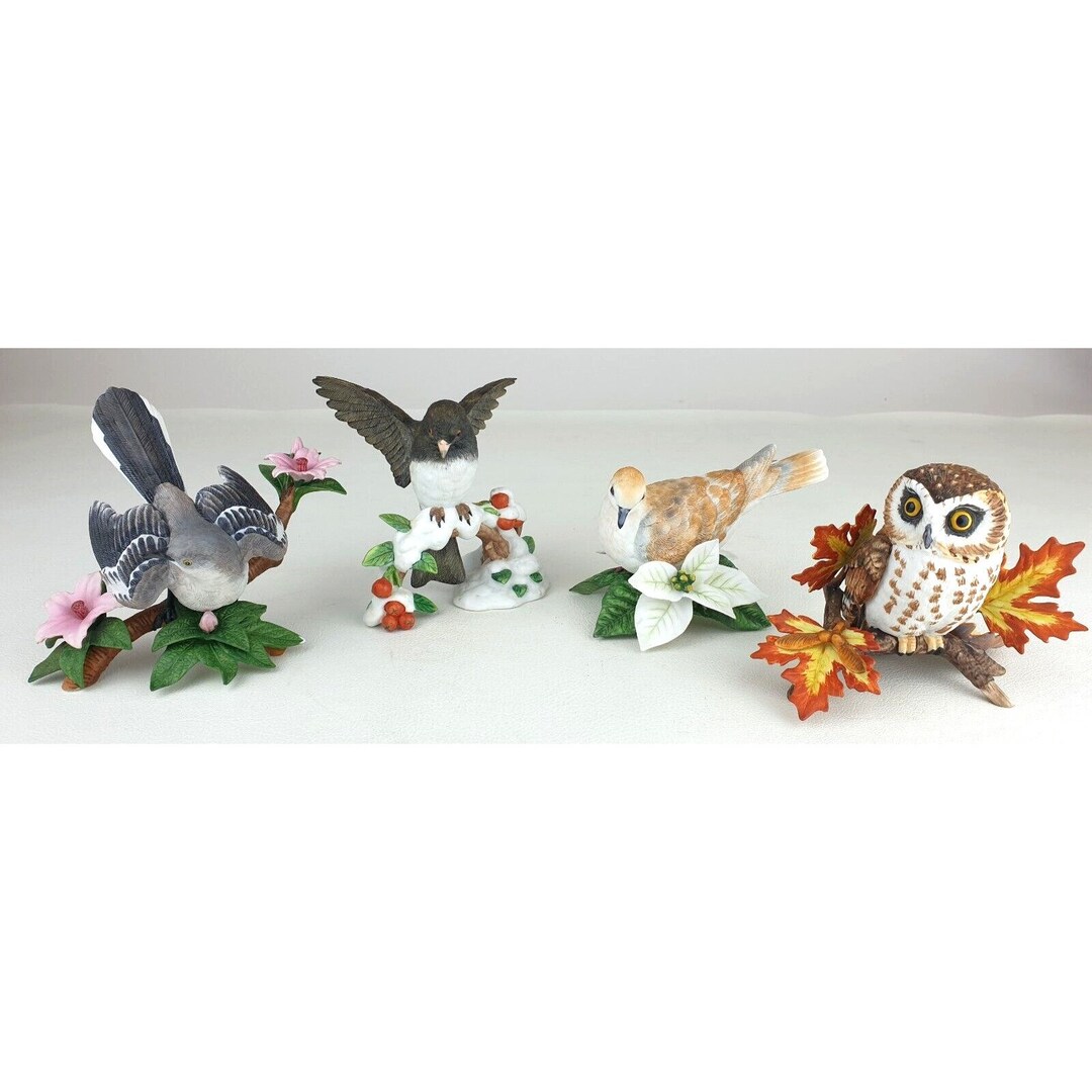 4 Lenox Bird Figurines Mockingbird, Junco, Turtle Dove, Saw Whet Owl ...